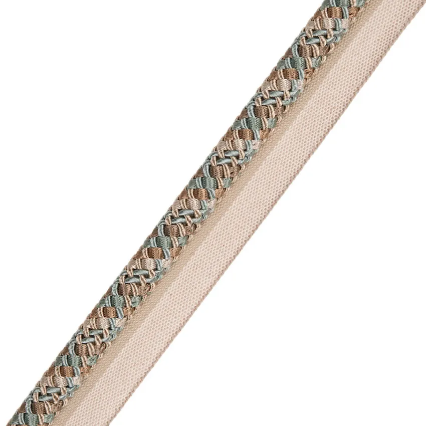 Tidewater Aqua Cord With Tape Trimmings Upholstery Fabric by the Yard