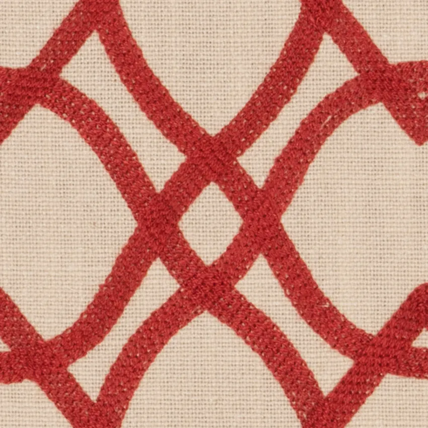 Vermillion Red Geometric Crewels Drapery and Upholstery Fabric by the Yard