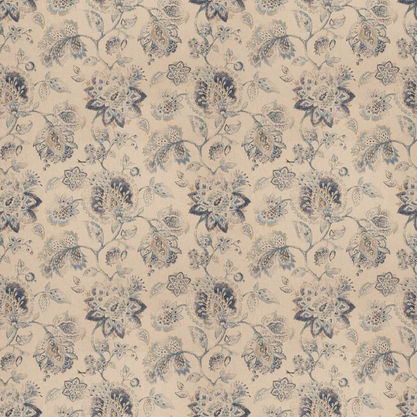 Sapphire Blue Floral Print Pattern Prints Non Converted Drapery and ...