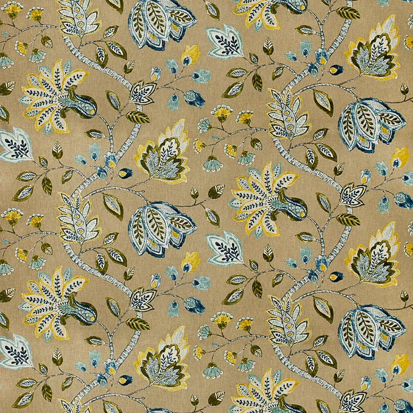 Harvest Blue Green Floral Print Pattern Prints Non Converted Drapery ...