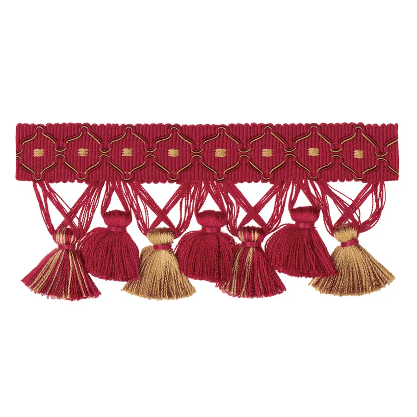Red Bronze Gold Green Red Tassel Upholstery Fabric by the Yard