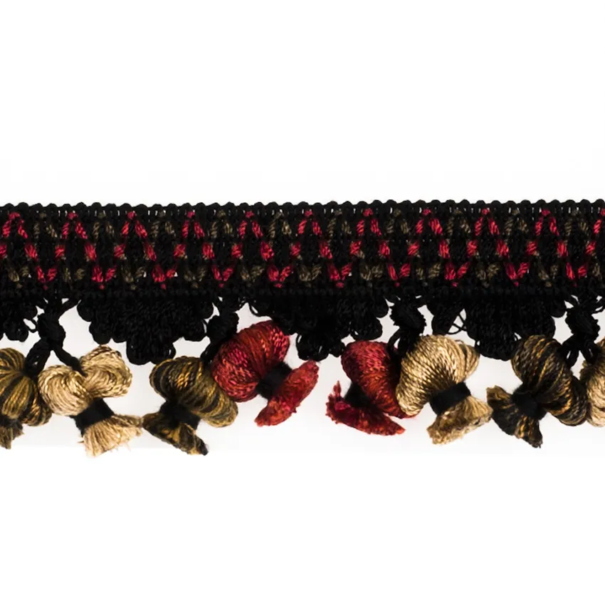 Jewel Black Multi Color Tassel Upholstery Fabric by the Yard