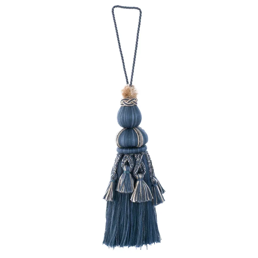 Delft Blue Lt Blue Off White Key Tassel Trimmings Upholstery Fabric by ...
