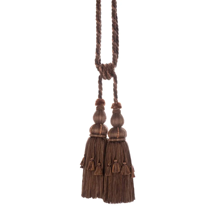 Fudge Brown Taupe Tieback Double Tassel Trimmings Upholstery Fabric by ...