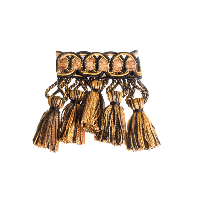 Calico Black Taupe Tassel Upholstery Fabric by the Yard
