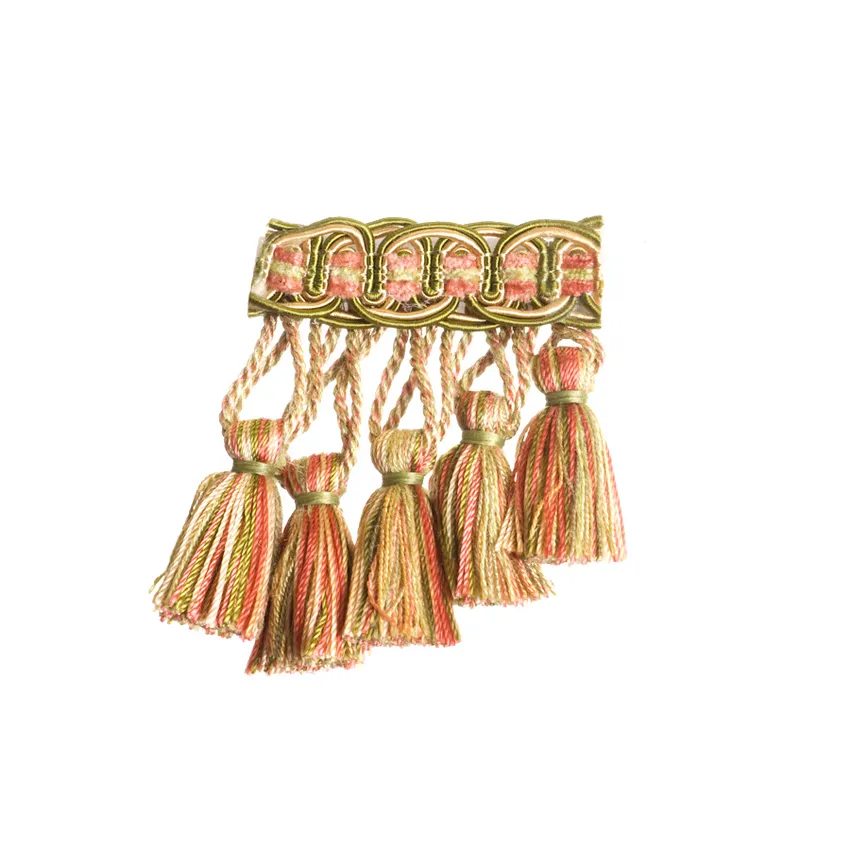 Melon Beige Green Lt Green Coral Tassel Upholstery Fabric by the Yard