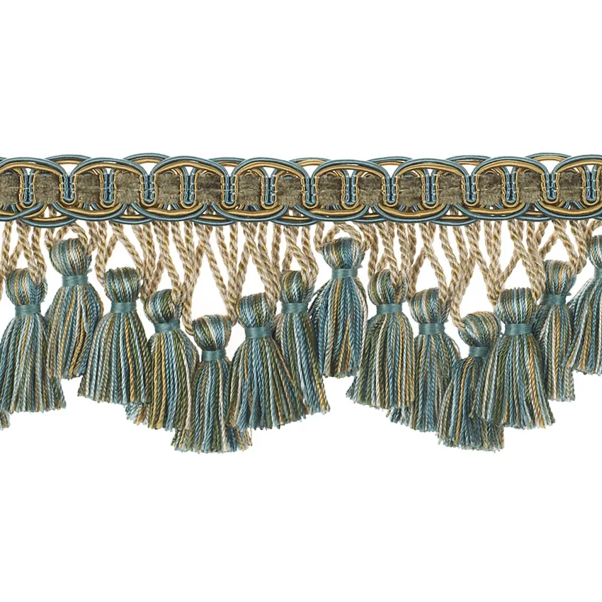 Verdigris Blue Green Aqua Tassel Upholstery Fabric by the Yard T7107 ...