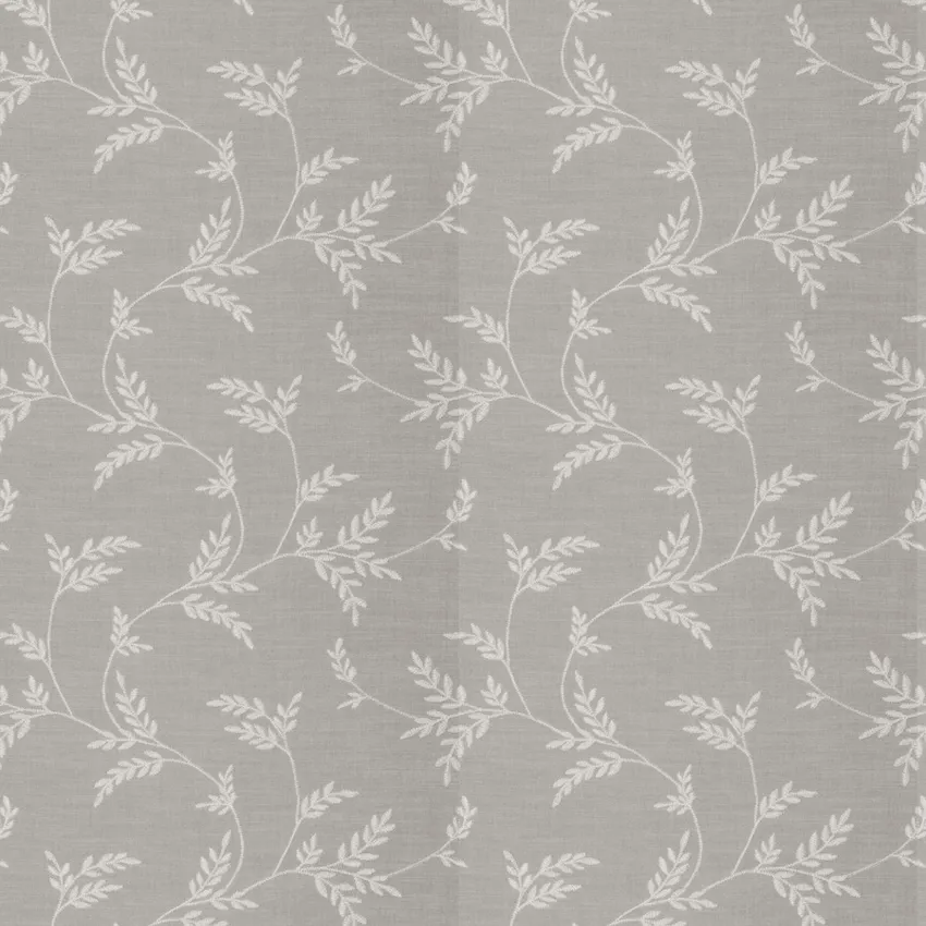 Cloud Grey Embroidery Leaves Crewels Drapery and Upholstery Fabric by the Yard F4037 - KOVI Fabrics