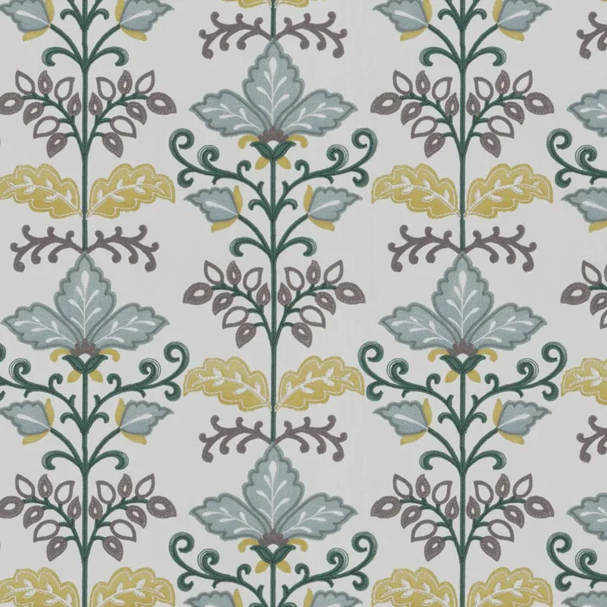 Capri Yellow Aqua Floral Crewel Crewels Drapery and Upholstery Fabric ...