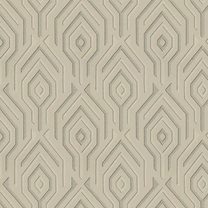 Graphite Black Beige Embroidery Geometric Contemporary Crewels Drapery ...