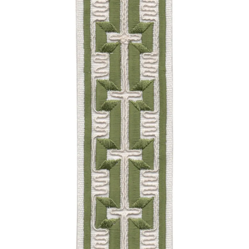 Ivory Green Ivory and Green Embroidered Trim Drapery and Upholstery ...