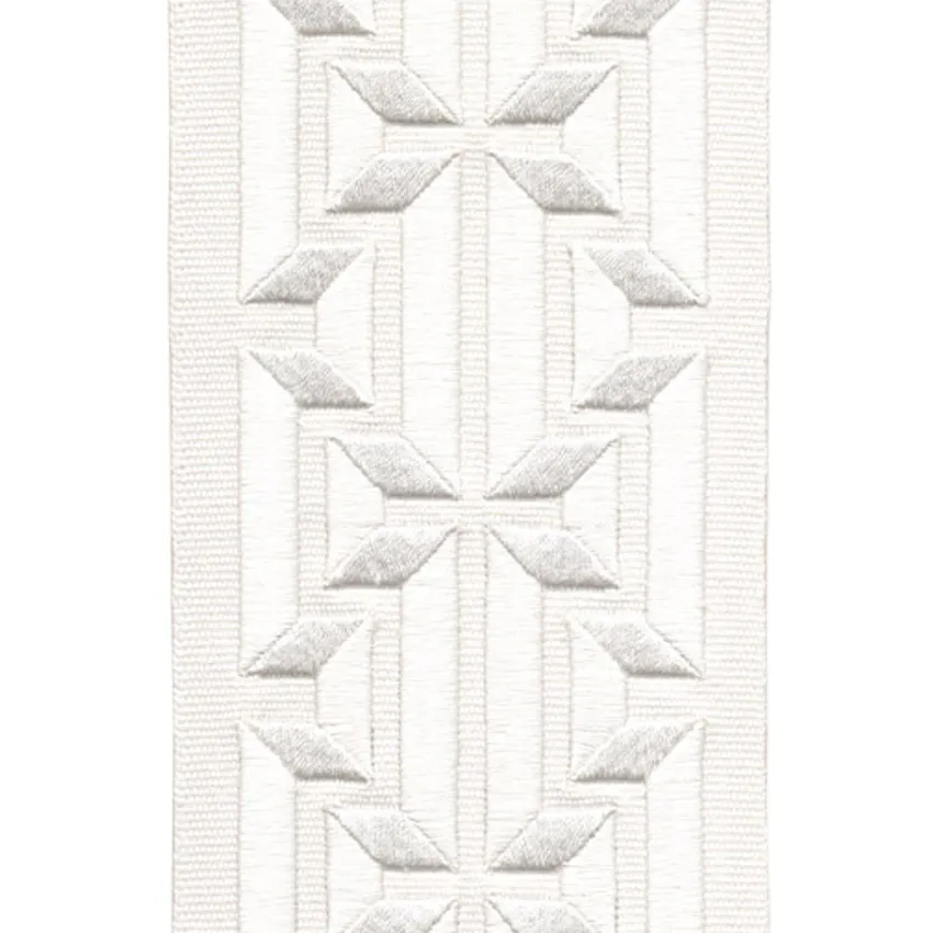 Ivory White and Ivory Embroidered Trim Drapery and Upholstery Fabric by ...