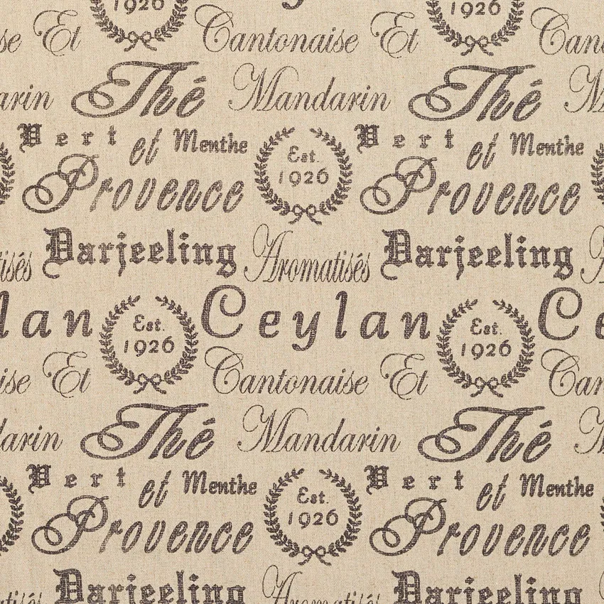 Beige and Black Contemporary Print Linen Upholstery Fabric with Words