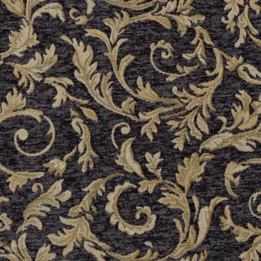 Grey Gray and Beige Scrollwork Chenille Upholstery Fabric by the Yard