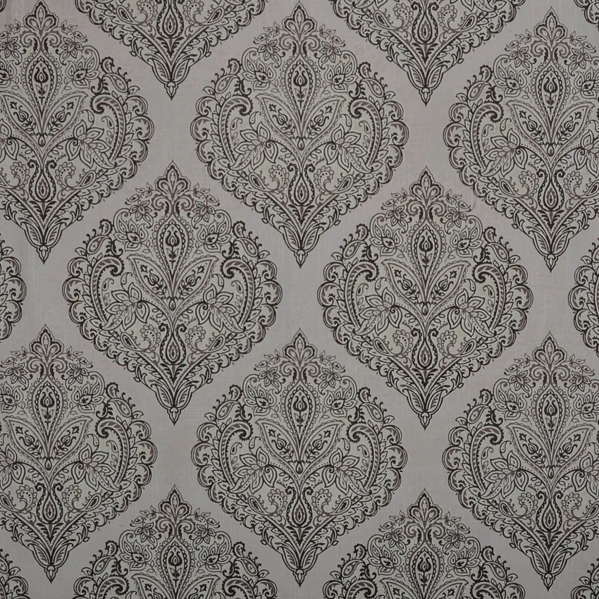 Smoke Brown and Beige Medallion Linen Upholstery Fabric by the Yard