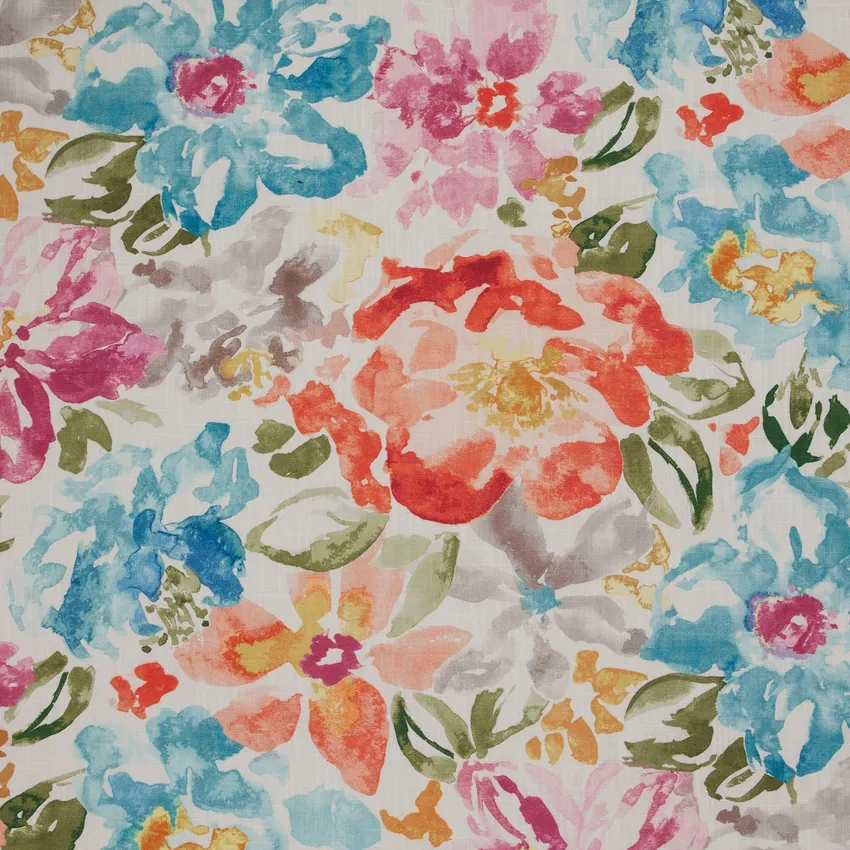 Sunbright Red Floral Print Upholstery Fabric by the Yard