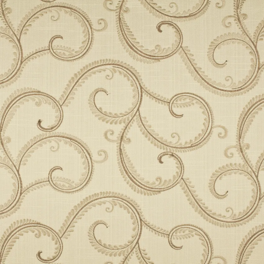Cream Neutral Scrollwork Embroidery Drapery and Upholstery Fabric by ...