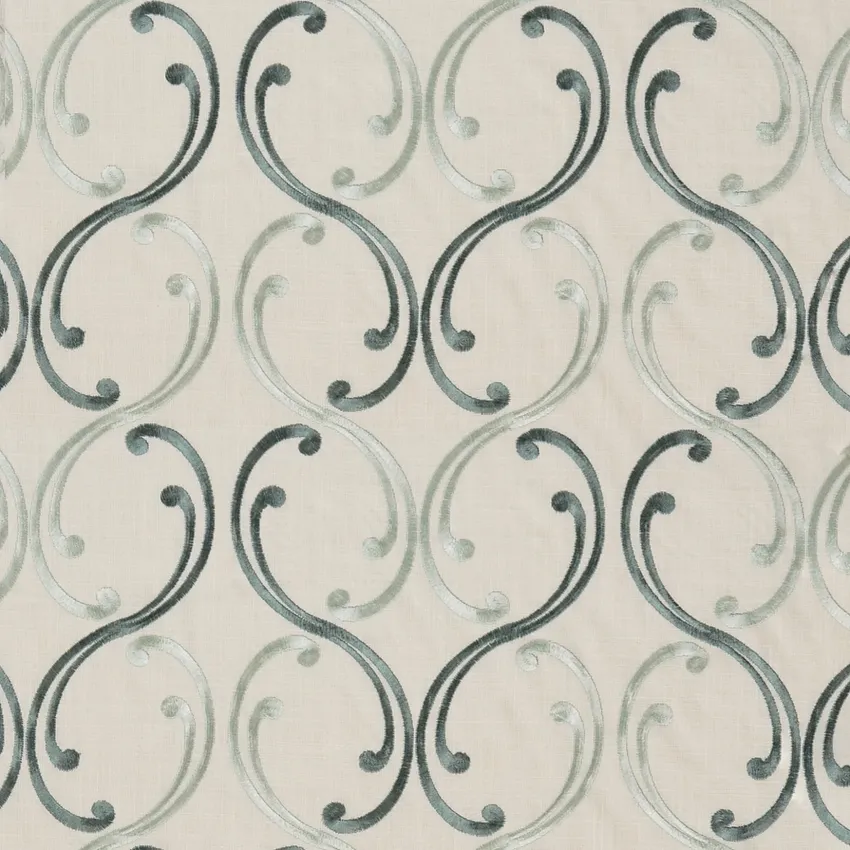 Porcelain Blue and Off White Scrollwork Embroidery Upholstery Fabric by ...