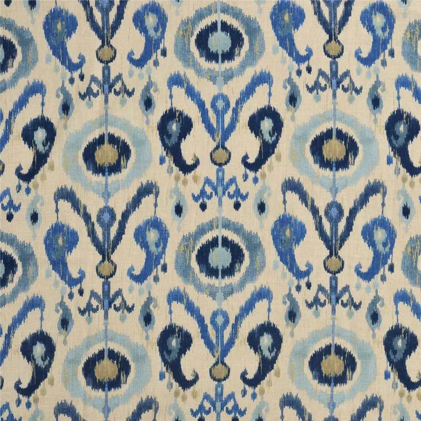 Lake Blue Ethnic Print Upholstery Fabric by the Yard