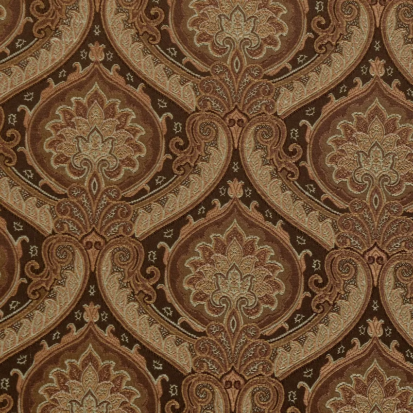 Chocolate Brown and Beige Traditional Damask Upholstery Fabric by the Yard